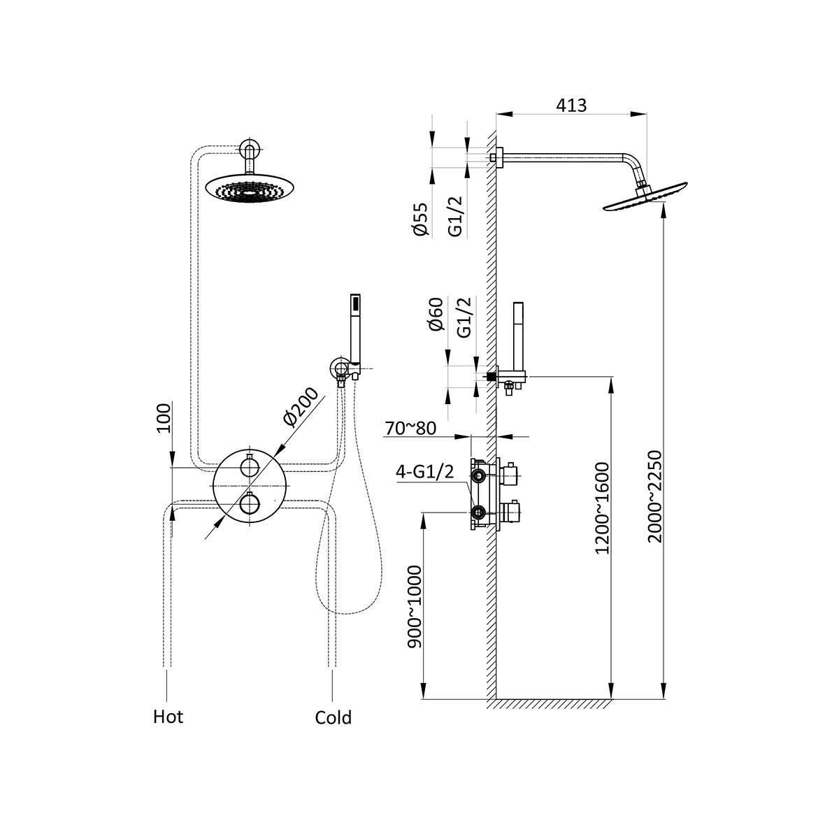 Душевой комплект VSFW-101TMB термостат встраиваемый, 2 режима, черный